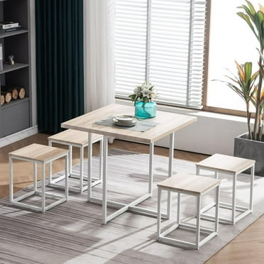 HOMCOM 3-Piece Wooden Square Dining Table Set with 1 Table and 2 Chairs ...