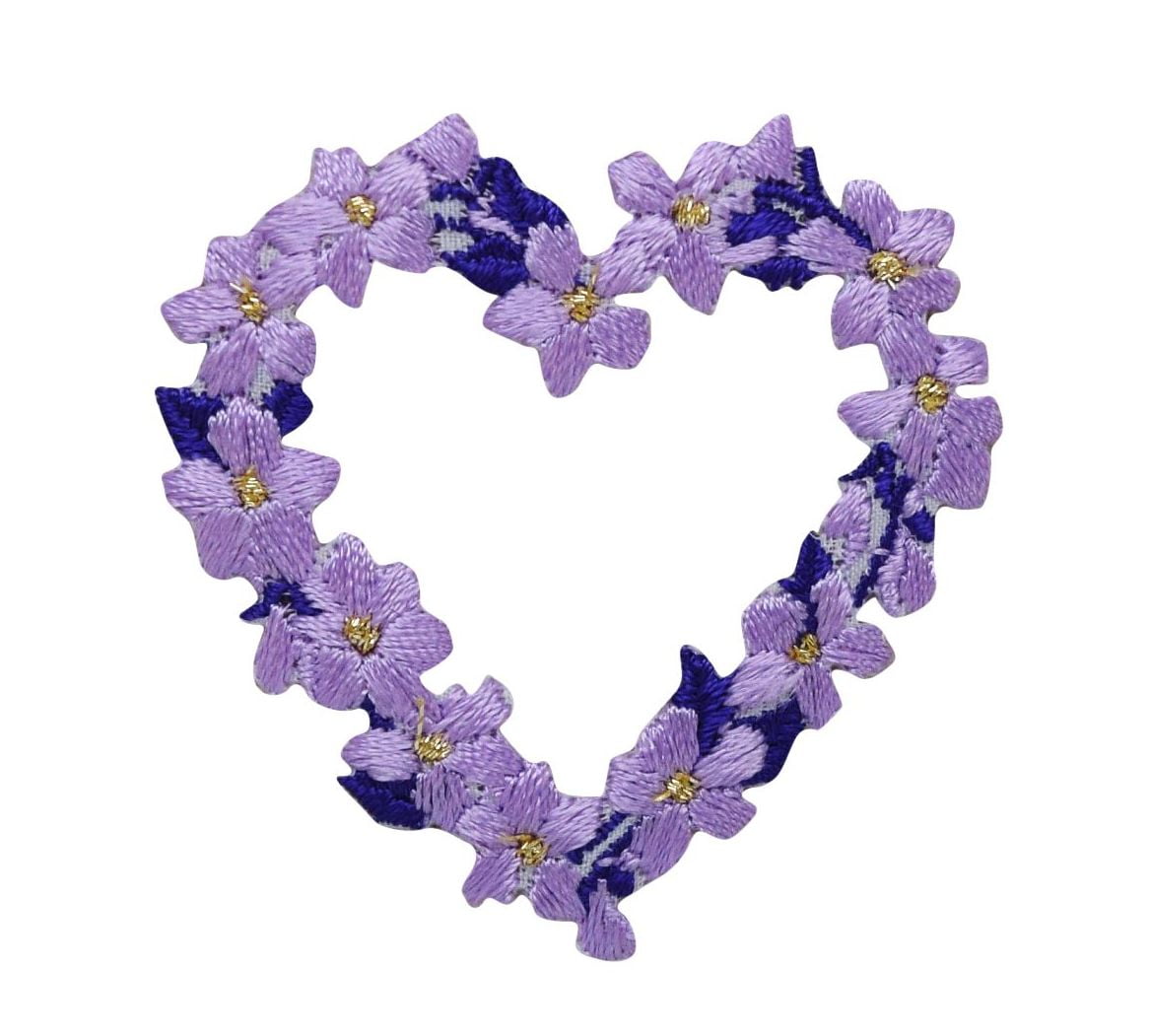 Flower Heart - Purple - Small - Iron on Applique/Embroidered Patch ...