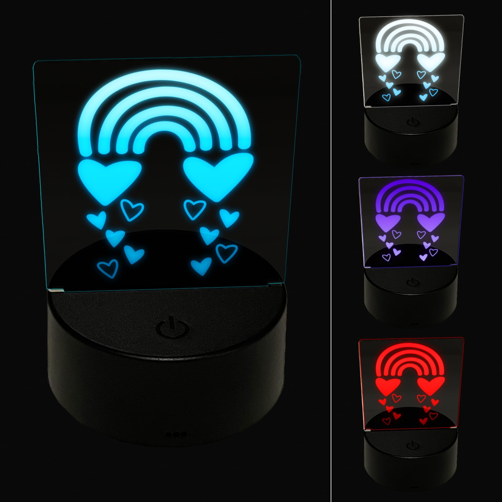 Shower of Love Hearts and Rainbows LED Night Light Sign 3D Illusion ...