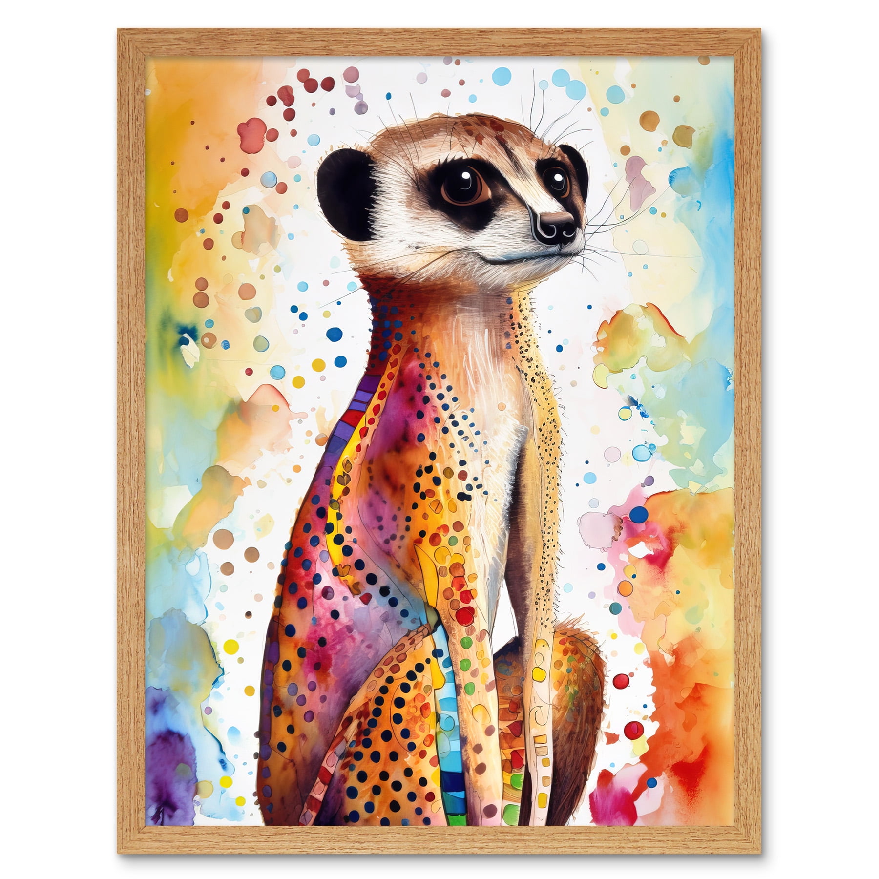 Meerkat With Multicolour Pattern Fur Folk Art Watercolour Painting Art ...