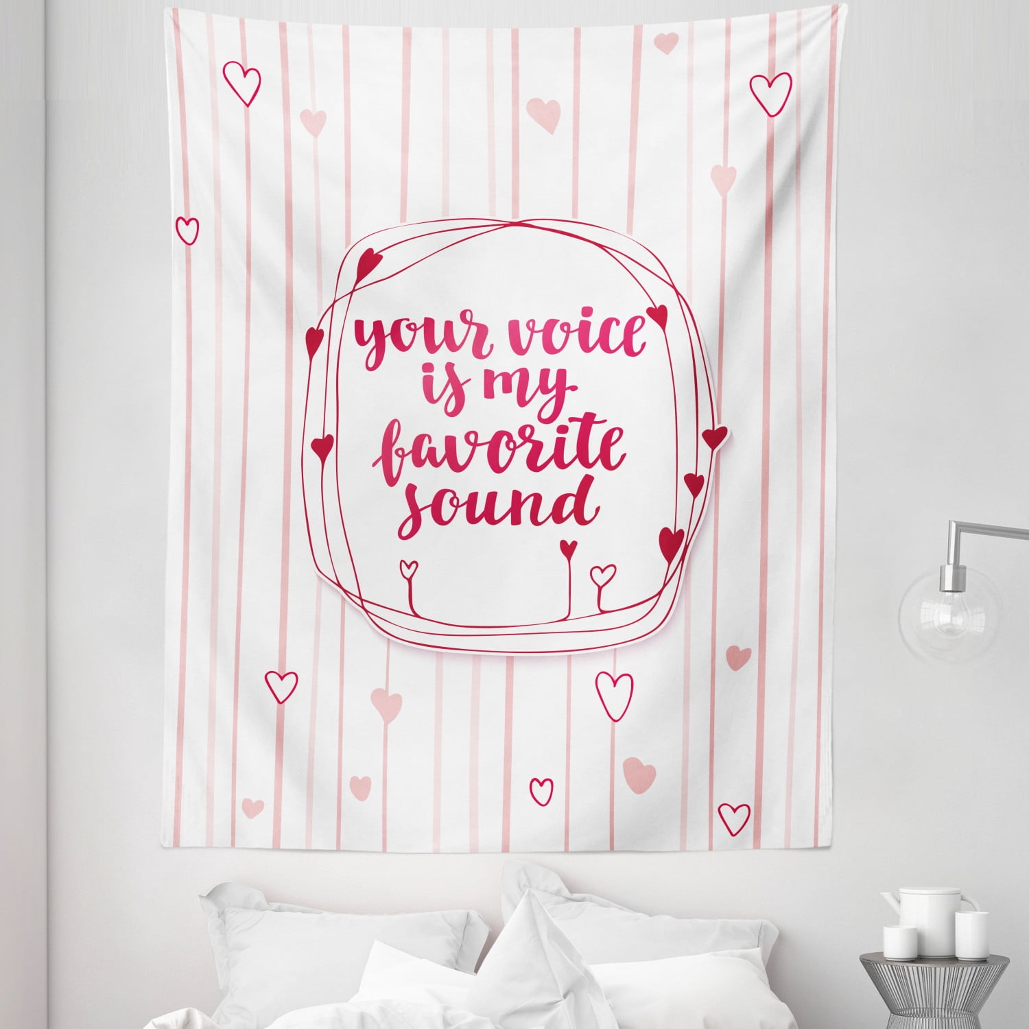 Love Tapestry, Valentines Day Words with Hearts Frame on Vertical Lines ...