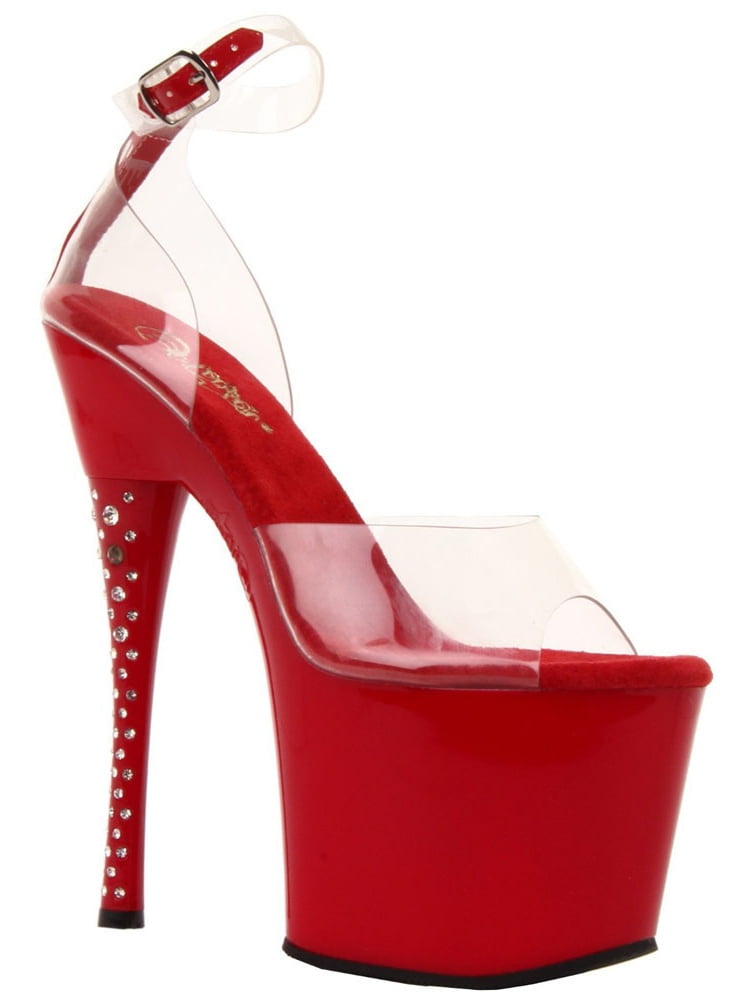 PLEASER DIAMOND-742 Women 7" Stiletto Rhinestone Heel Ankle Strap ...