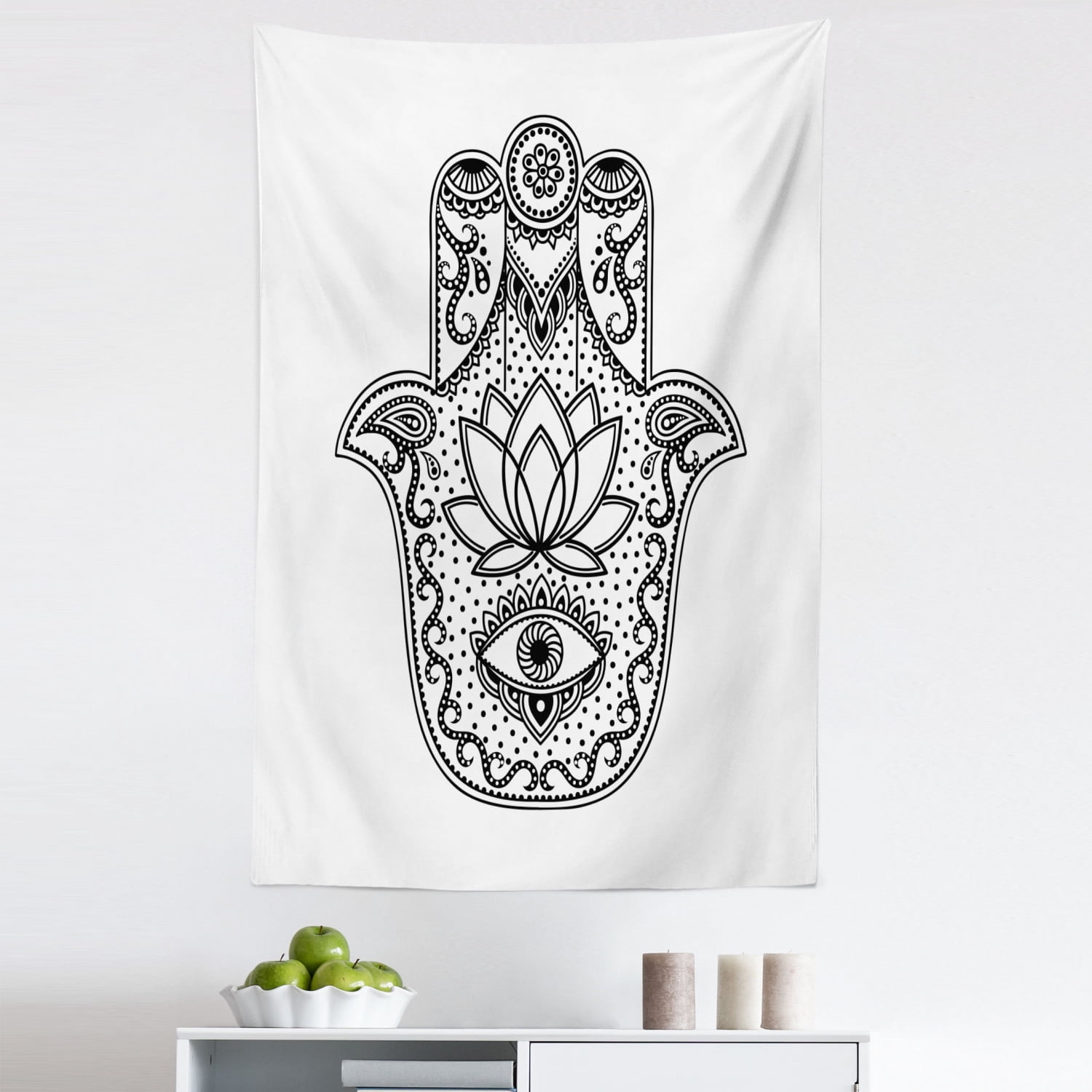 Evil Eye Tapestry, Design Old Symbol with Swirls and Flower Motif Print ...