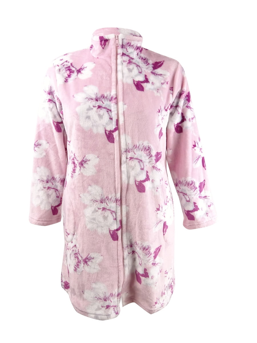 Miss Elaine Women's Fleece Floral-Print Zipper Short Robe - Walmart.com