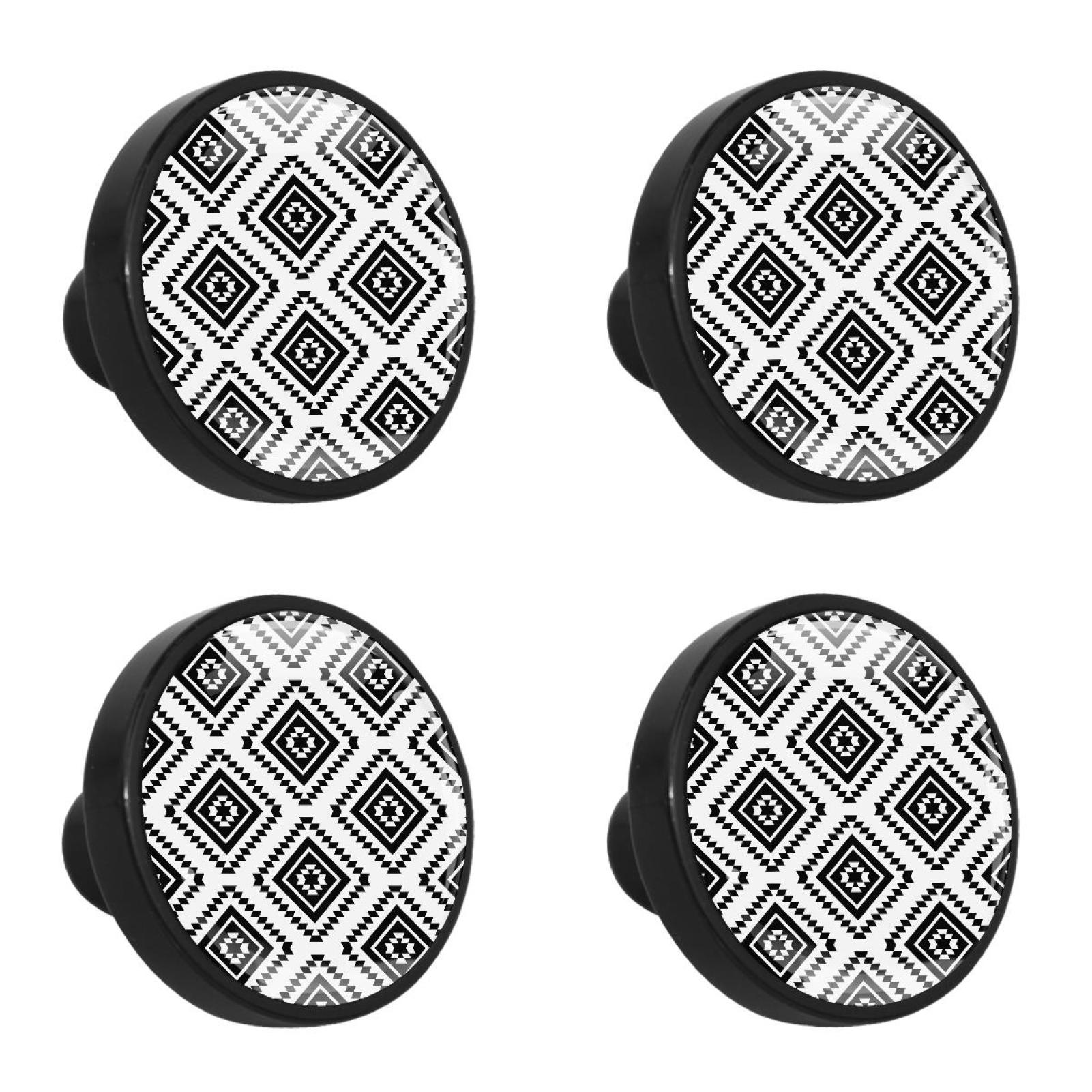 4 Pcs Black and White Tribal Knobs for Kitchen Cabinet Cupboard Dresser Bookcase Drawer Pulls ...