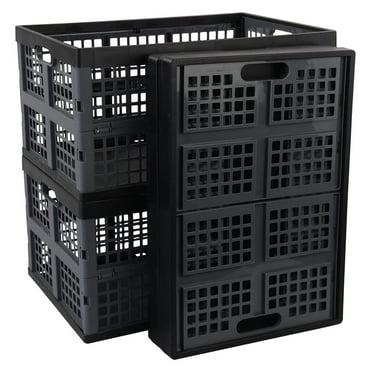 42 L Large Plastic Folding Storage Crates, Stackable Collapsible ...