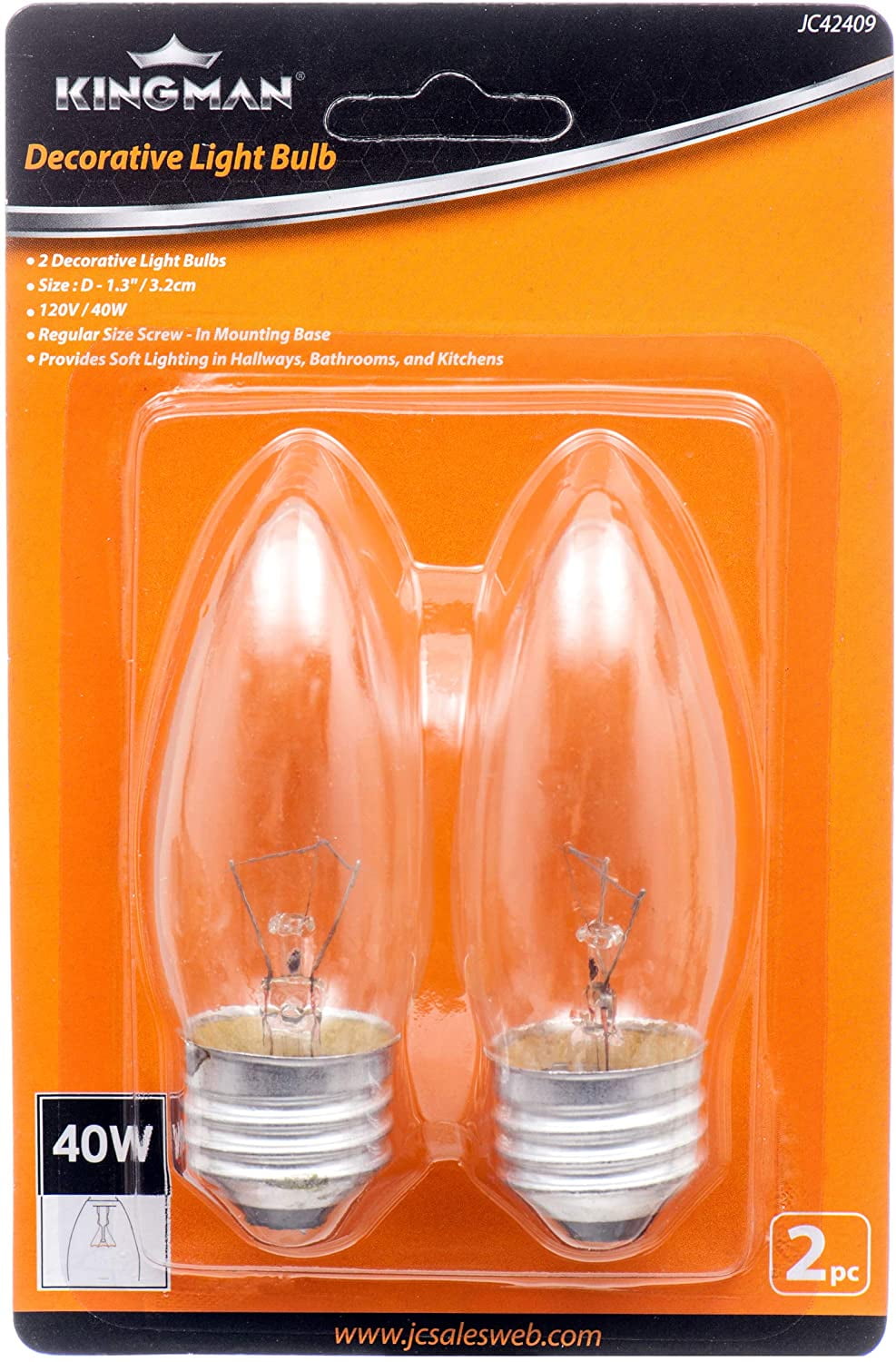 Kingman Decorative Blunt Tip 40W 120V Incandescent Light Bulb Regular ...