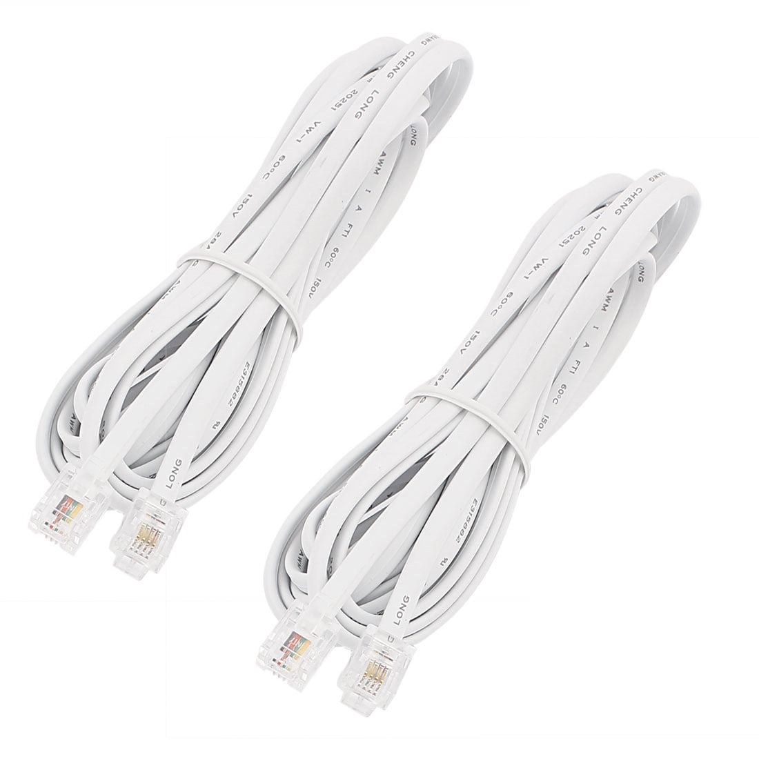 10Ft Length 6P4C RJ11 Telephone Extension Fax Modem Cable Line 2Pcs ...