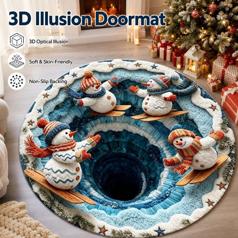 3D Christmas Rugs, 3D Optical Illusion Christmas Round Rug Holiday ...
