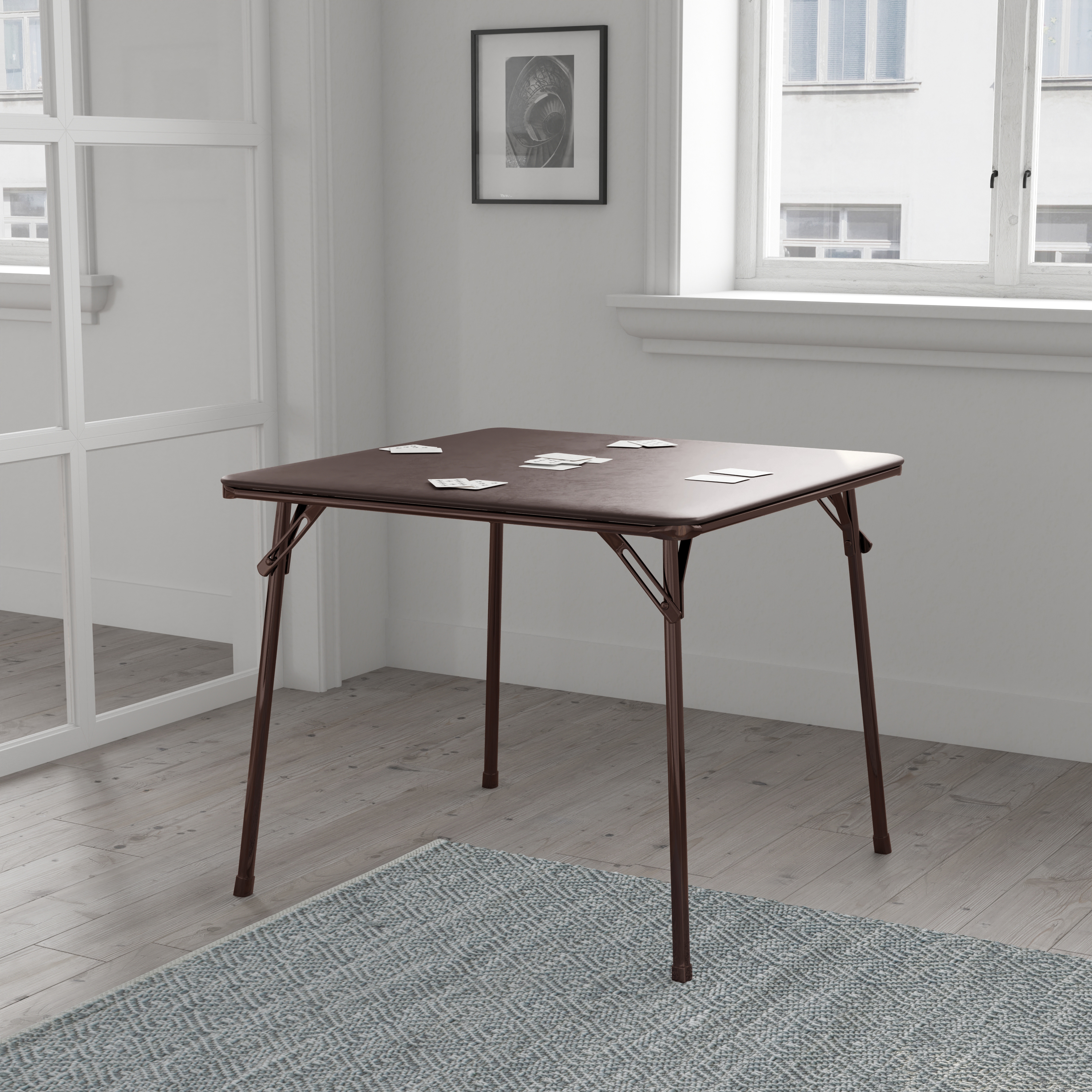 HBCY Creations Folding Card Table - Brown Vinyl Tabletop - Brown Metal ...