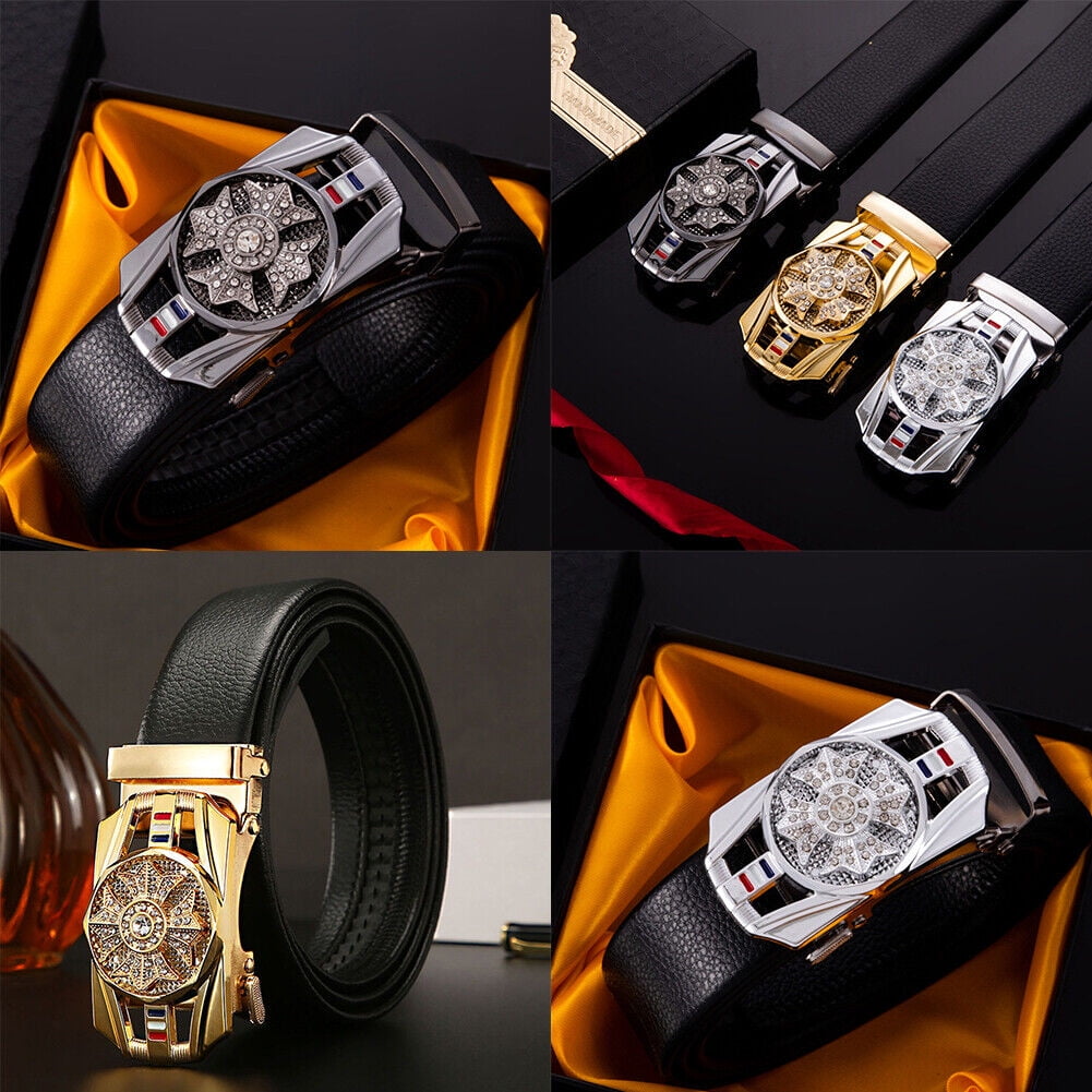 US 1-2 Pack Luxury Men's Snowflake Automatic Buckle Belt Black Leather ...