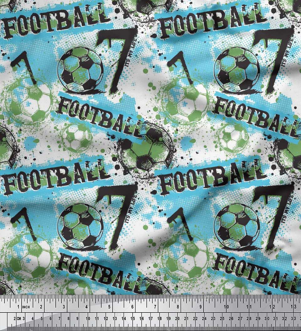 Soimoi Blue polyester Crepe Fabric Brush Stroke & Football Men Print ...
