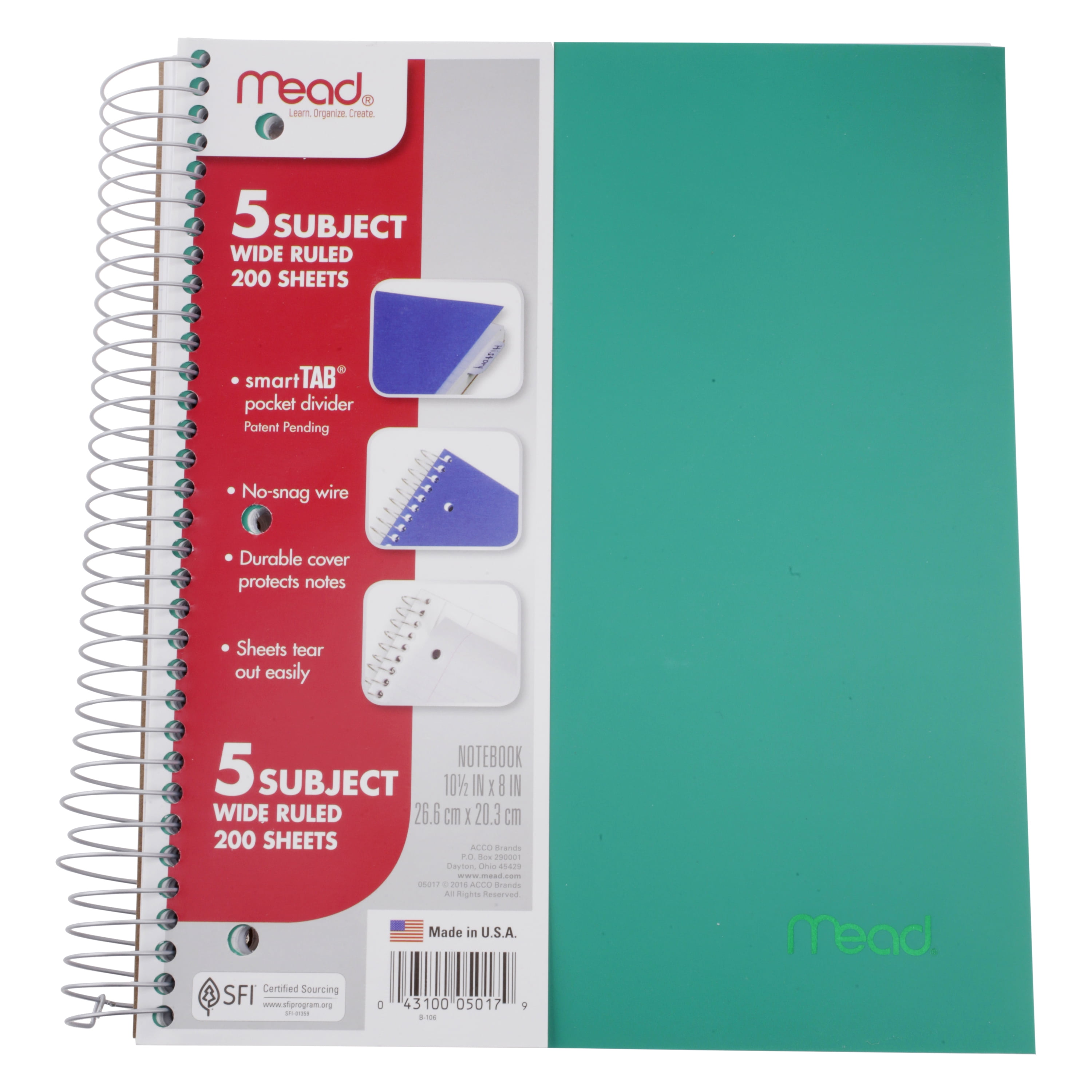 Mead Five Star 5 Subject 200 Sheet Wide Ruled Notebook Teal Walmart mead-five-star-5-subject-200-sheet-wide-ruled-notebook-teal-walmart