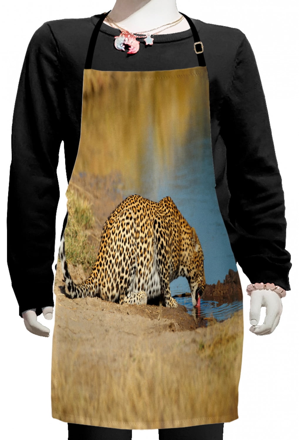 Safari Kids Apron, Leopard Panther Drinking at Waterhole Wild South ...