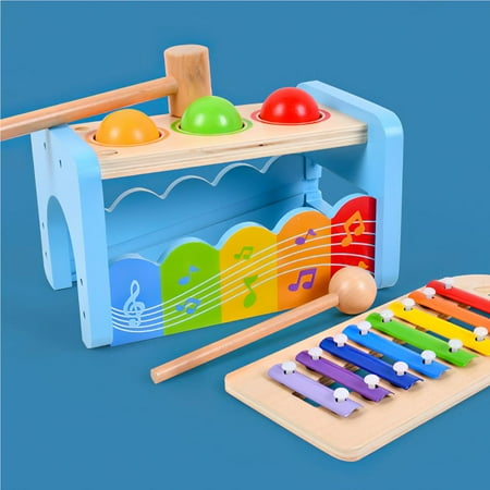 2 In 1 Wooden Pound and Tap Bench Toy Xylophone Early Music Color ...