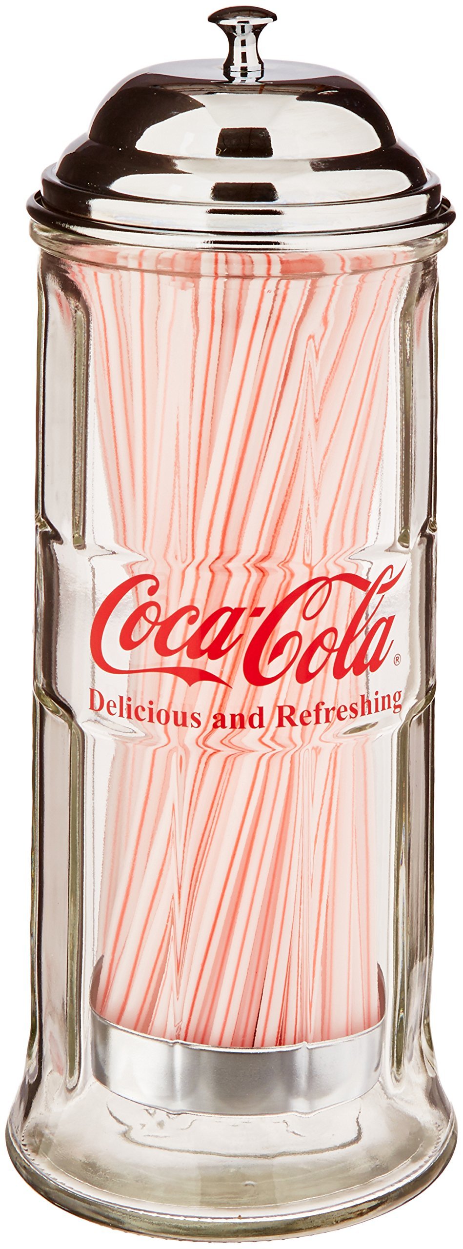 TableCraft Coca Cola 8 1/4 by 11-1/2-Inch Glass Straw Jar with Straws ...