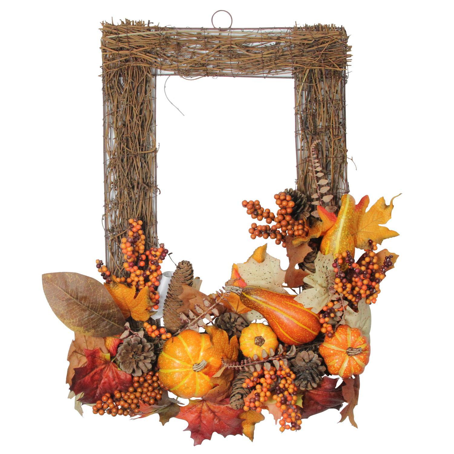 24" Berry Pumpkin Fall Foliage and Pine Cone Autumn Decorative Wall ...