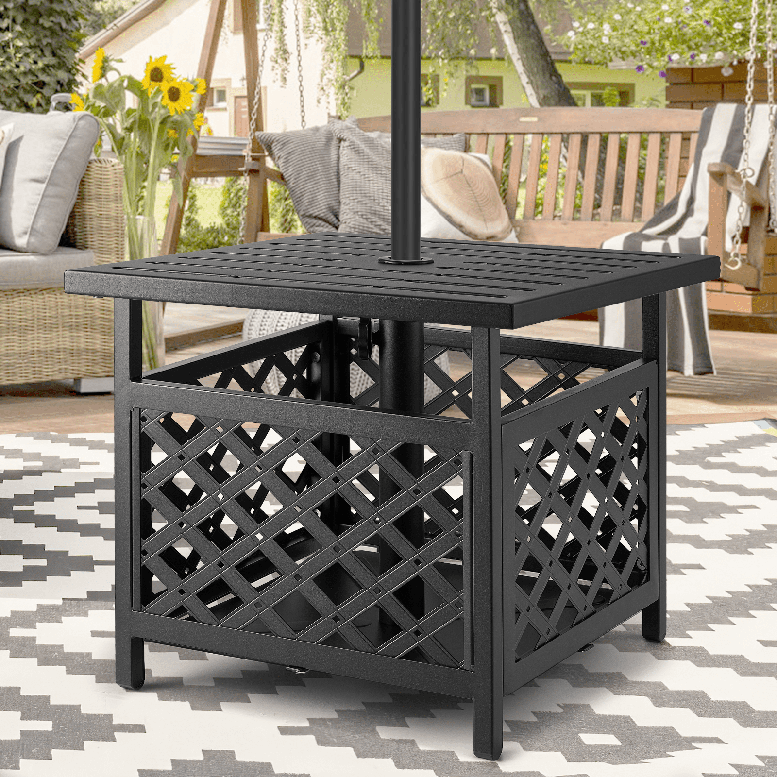 AECOJOY Patio Table Umbrella Base, Outdoor Metal Bistro Table Stand ...