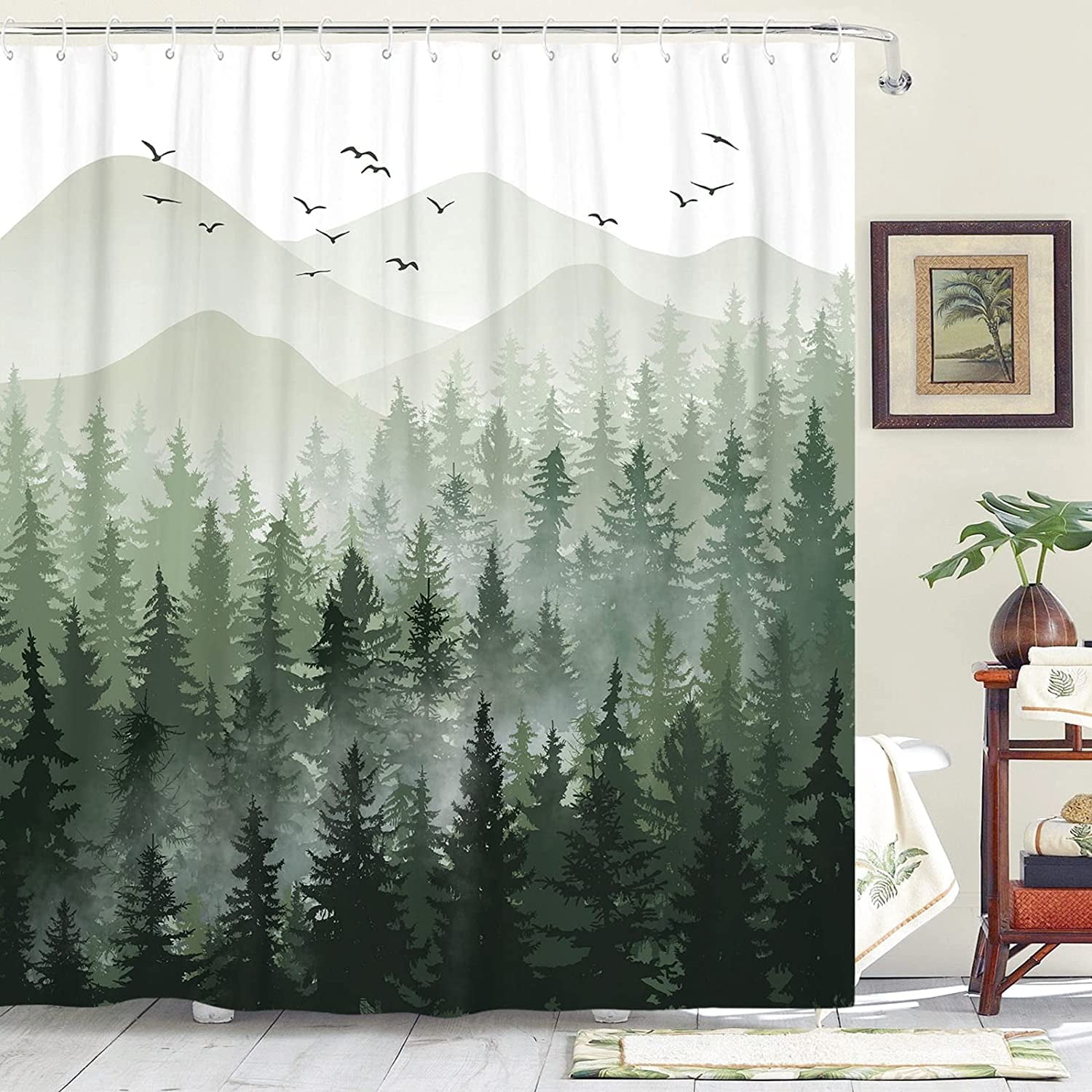 Click here for Nipocaio Netseng Green Misty Forest Shower Curtain... prices