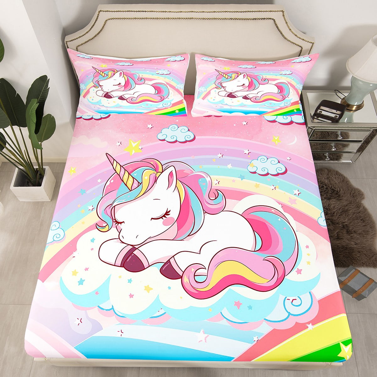 Click here for Erosebridal Cartoon Unicorn Fitted Sheet Full  Rai... prices