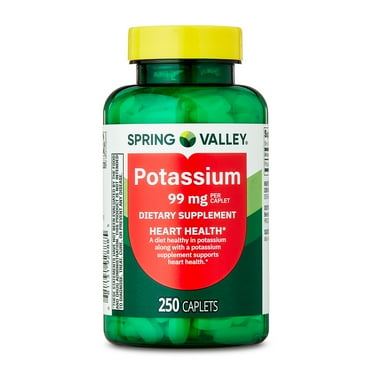 Spring Valley Potassium Heart Health Dietary Supplement Caplets, 99 mg ...