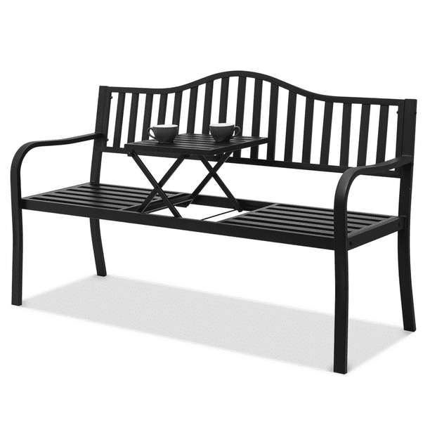 MoNiBloom 59" Outdoor Garden Bench with Foldable Pull Out Middle Table ...