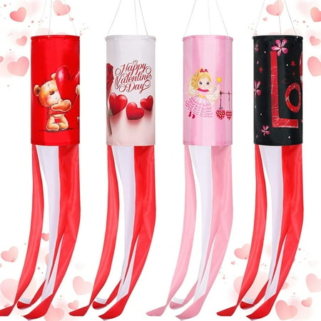 4 Pieces 40 Inches Valentine's Day Windsock Heart Pattern Windsock Flag ...