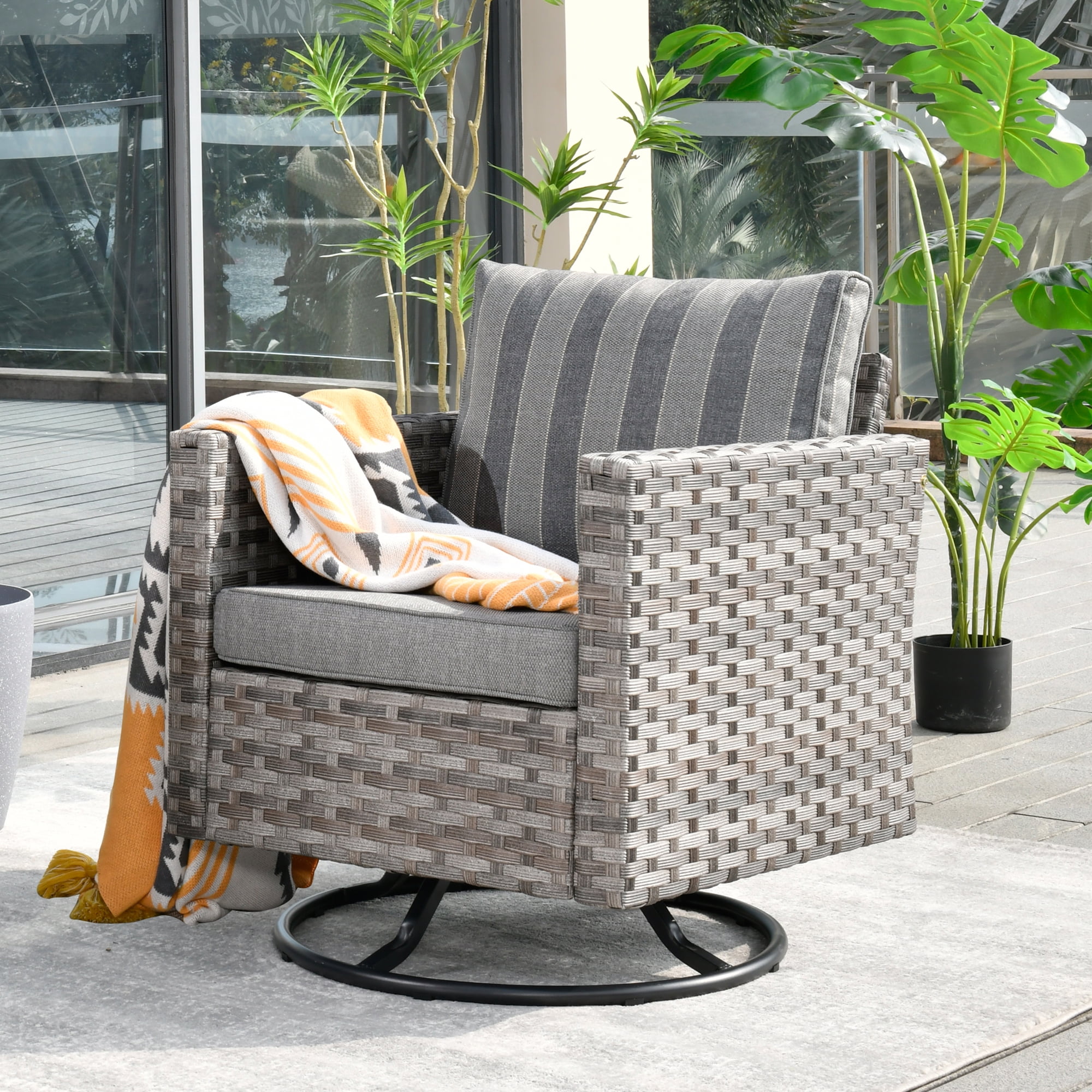 Ovios 1 Pieces Outdoor Patio Furniture Wicker Swivel Chair with ...