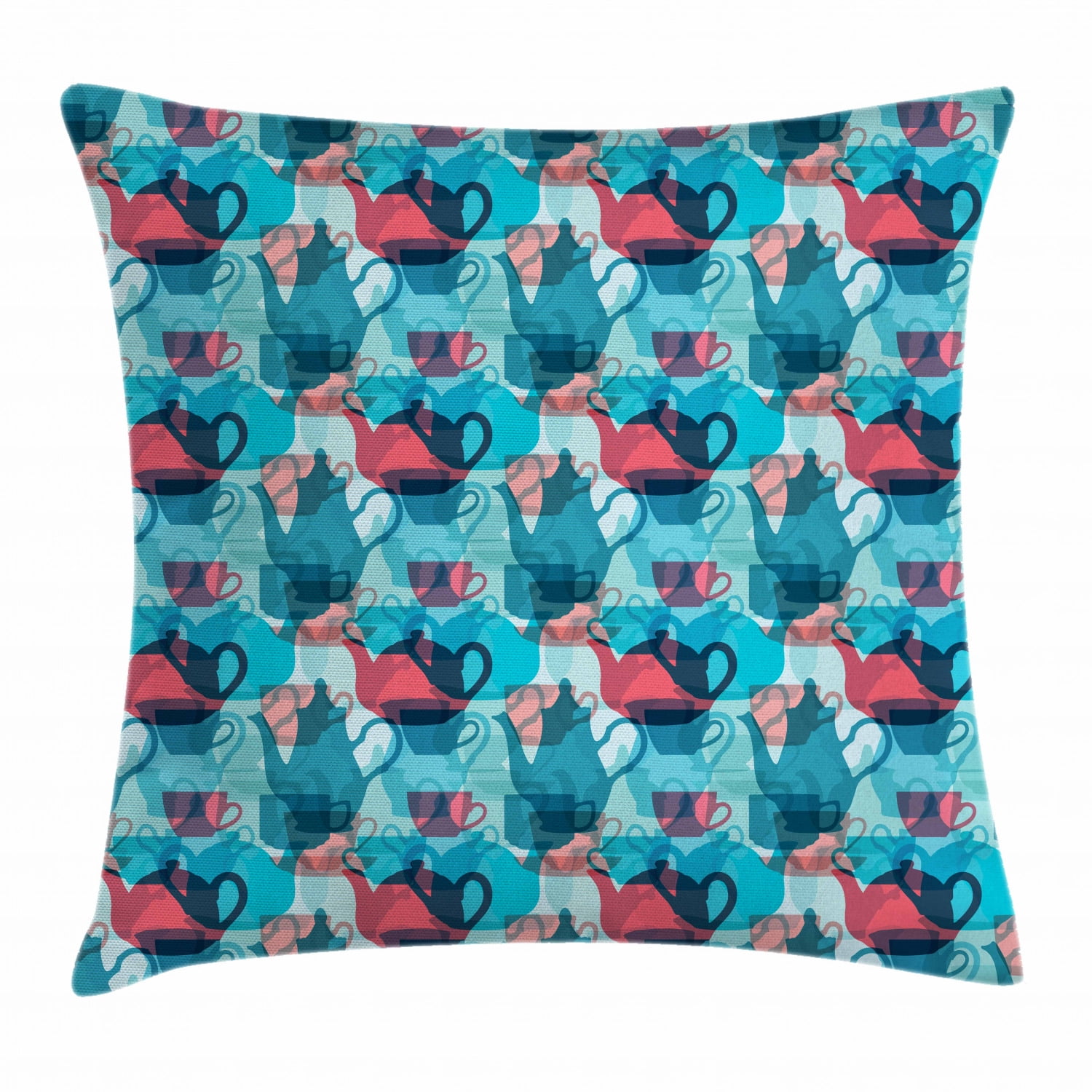 Tea Party Throw Pillow Cushion Cover, Crockery Composition Abstract ...