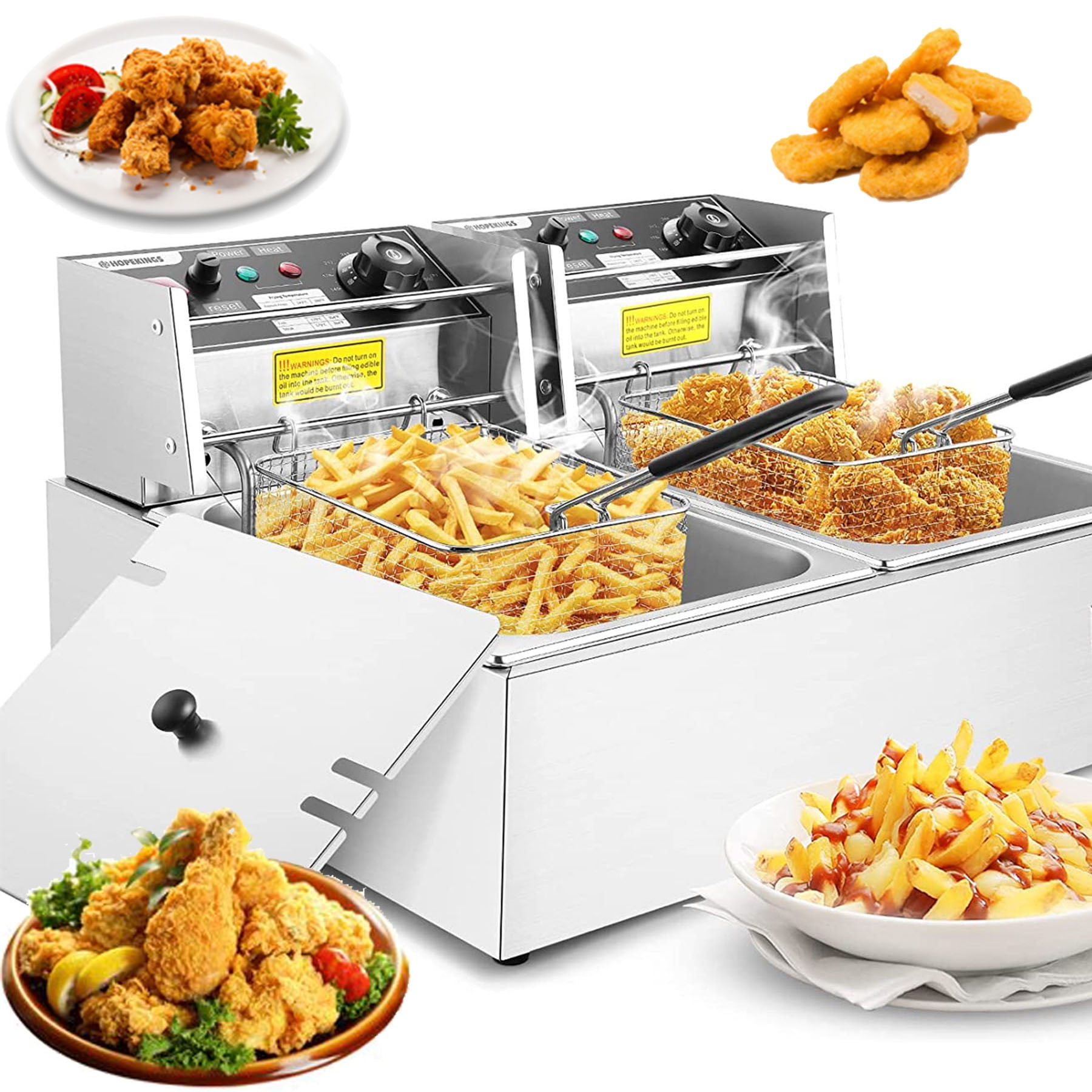 3000W Professional-style Deep Fryer,2x6L Stainless Steel Electric Dual ...
