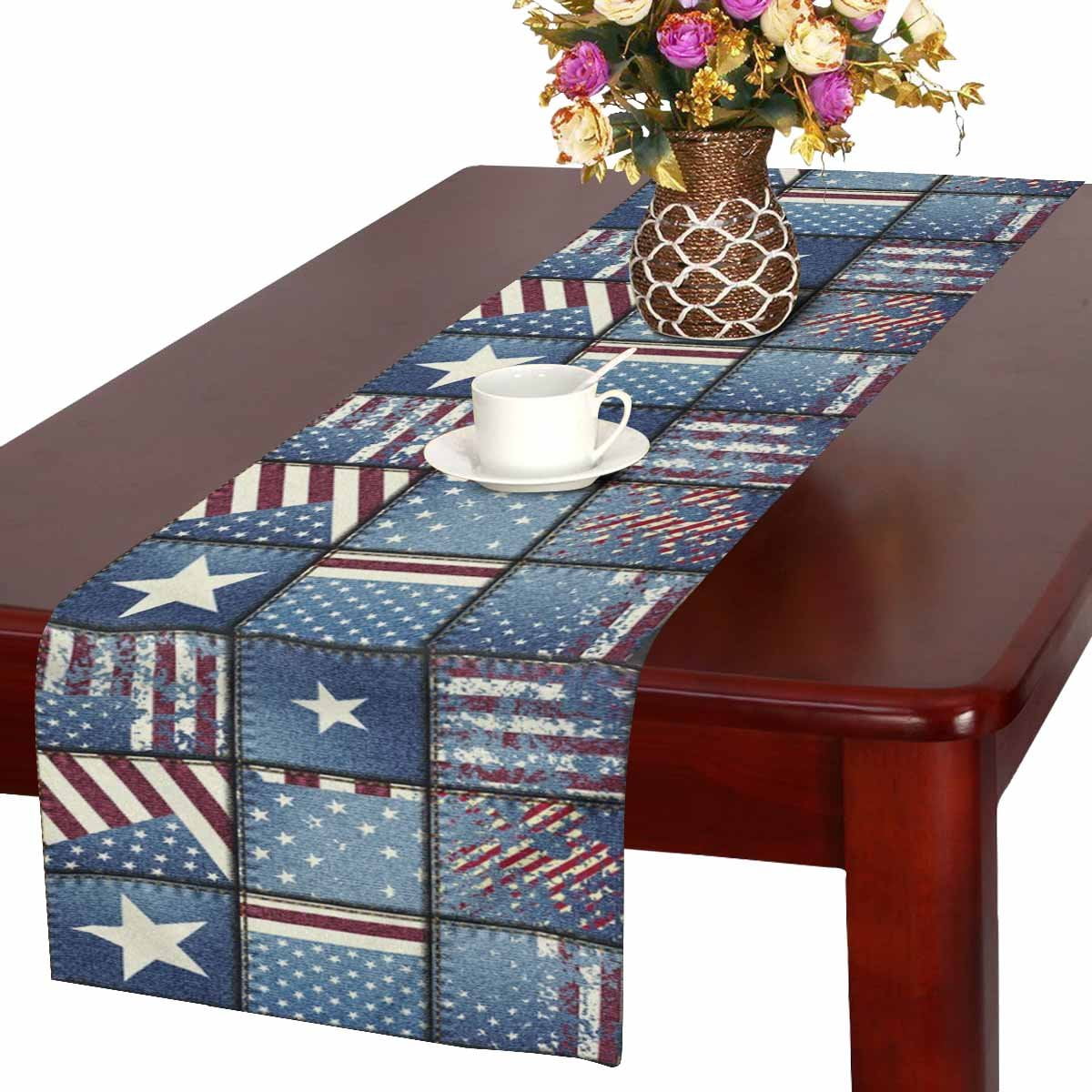 MKHERT Grunge Blue Patchwork with USA American Flags Table Runner Home ...