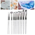12x Paint Brushes Wooden Handle Flat Pointed Tip Paint Brush Pen Set ...
