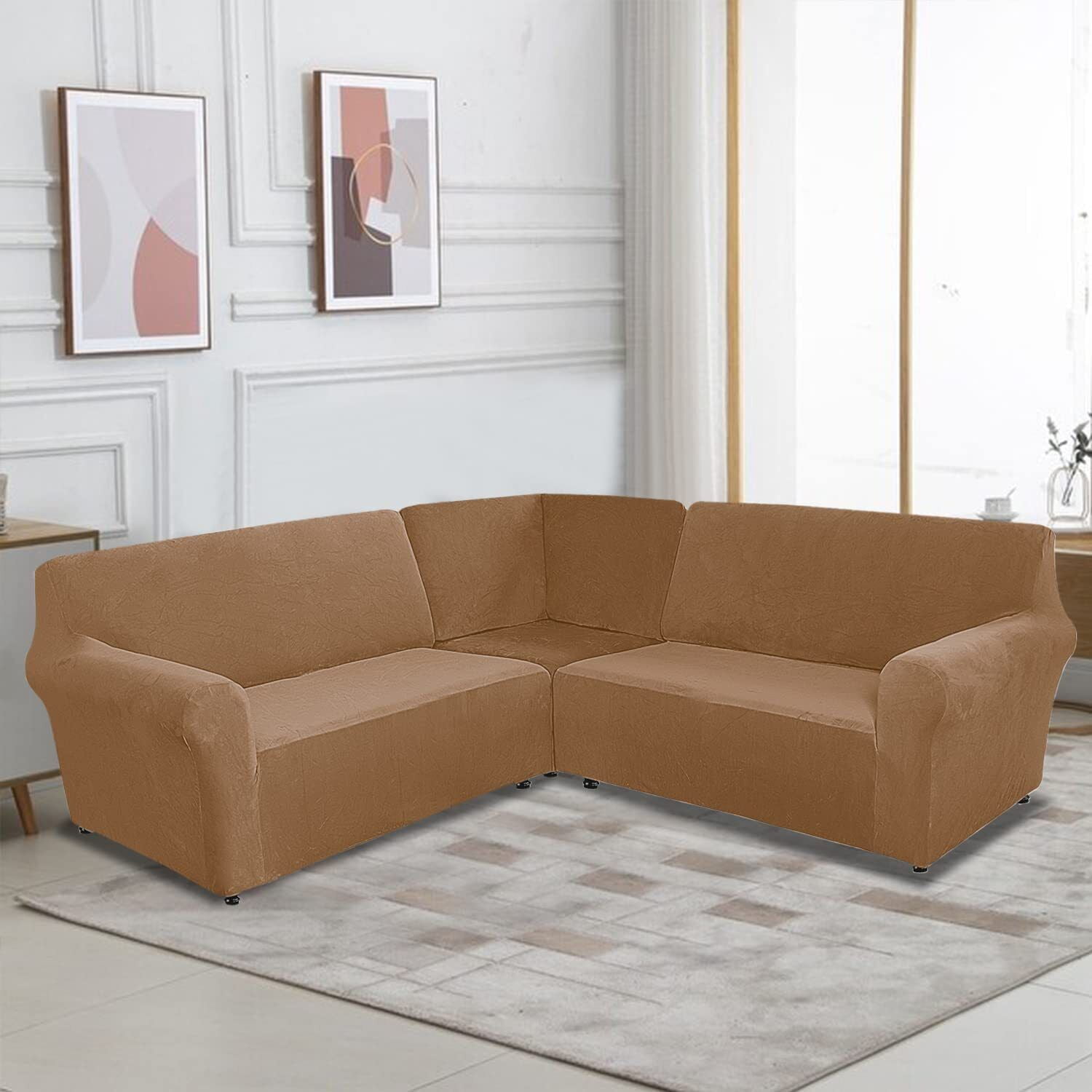 TOPCHANCES Velvet Sectional Corner Sofa Covers, 5 Seat L-Shaped ...