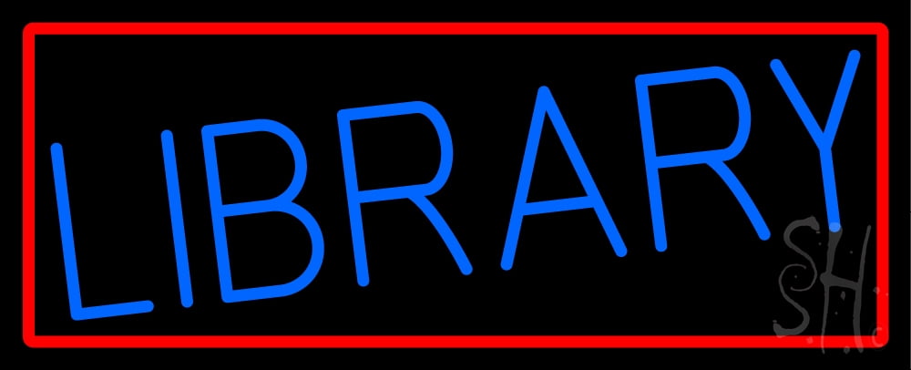 Blue Library LED Neon Sign 13 x 32 - inches, Black Square Cut Acrylic ...