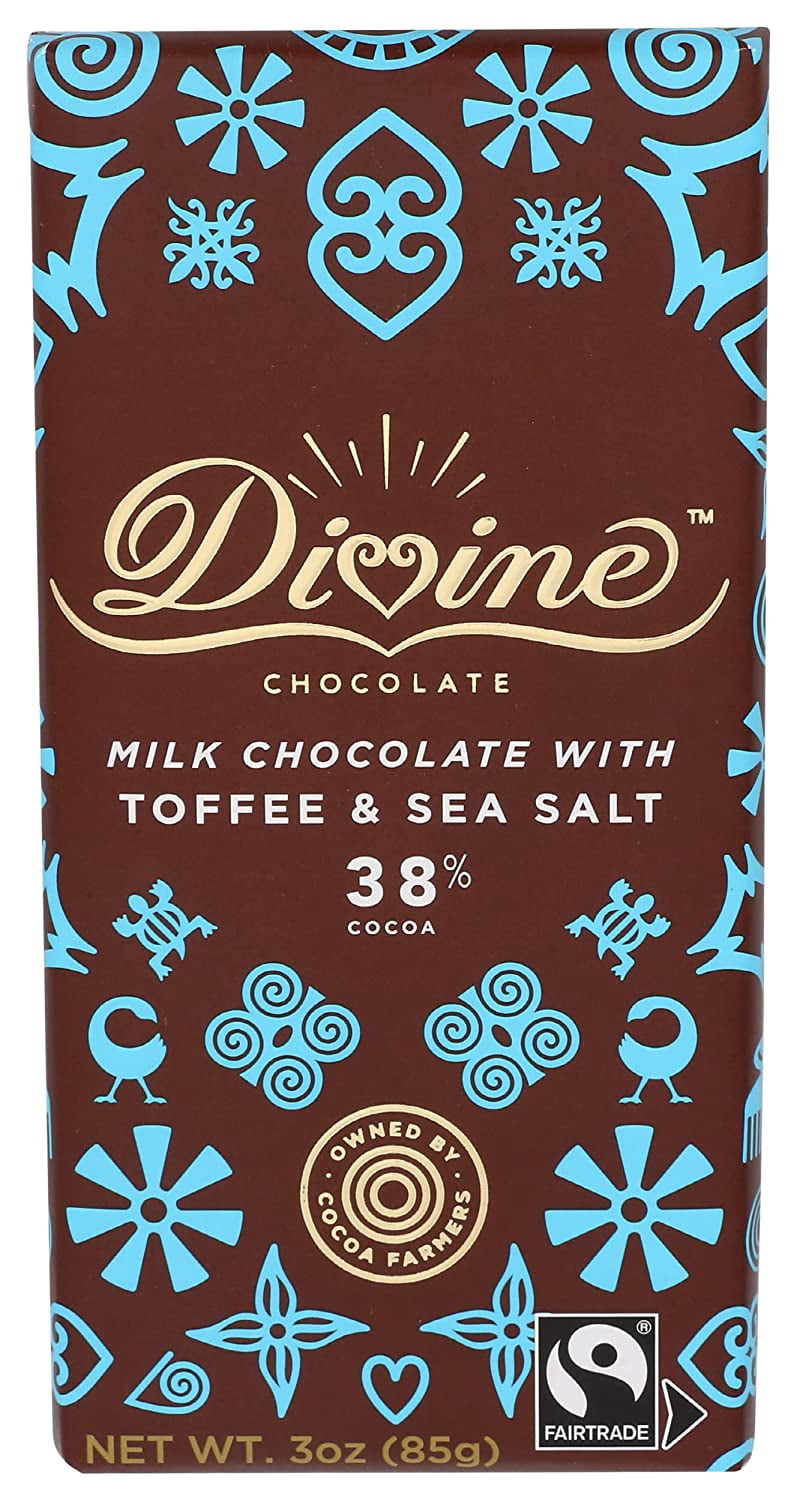 Divine Chocolate Milk Chocolate Bar with Toffee & Sea Salt 3 oz Pack of ...