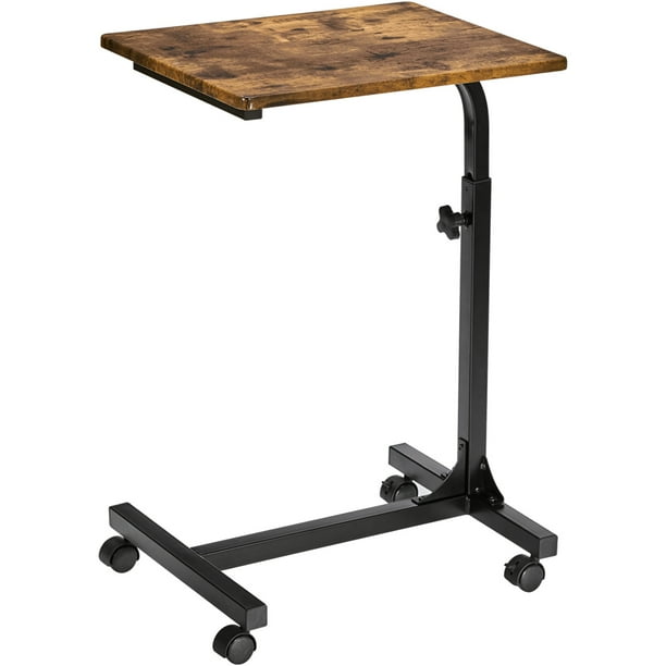 Snack Side Table Wood Coffee Table with Wheels and Adjustable Height ...