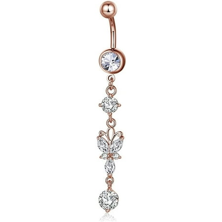 Buttefly Tassels Belly Button Rings 14G Surgical Stainless Steel Dangle ...