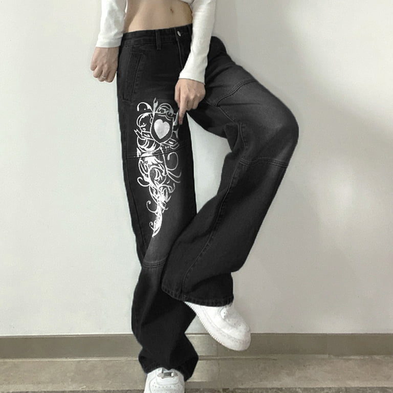 Women's Y2K Baggy Long Jeans. High Waist, Wide Straight Leg Women's Y2K Baggy Long Jeans. High Waist, Wide Straight Leg