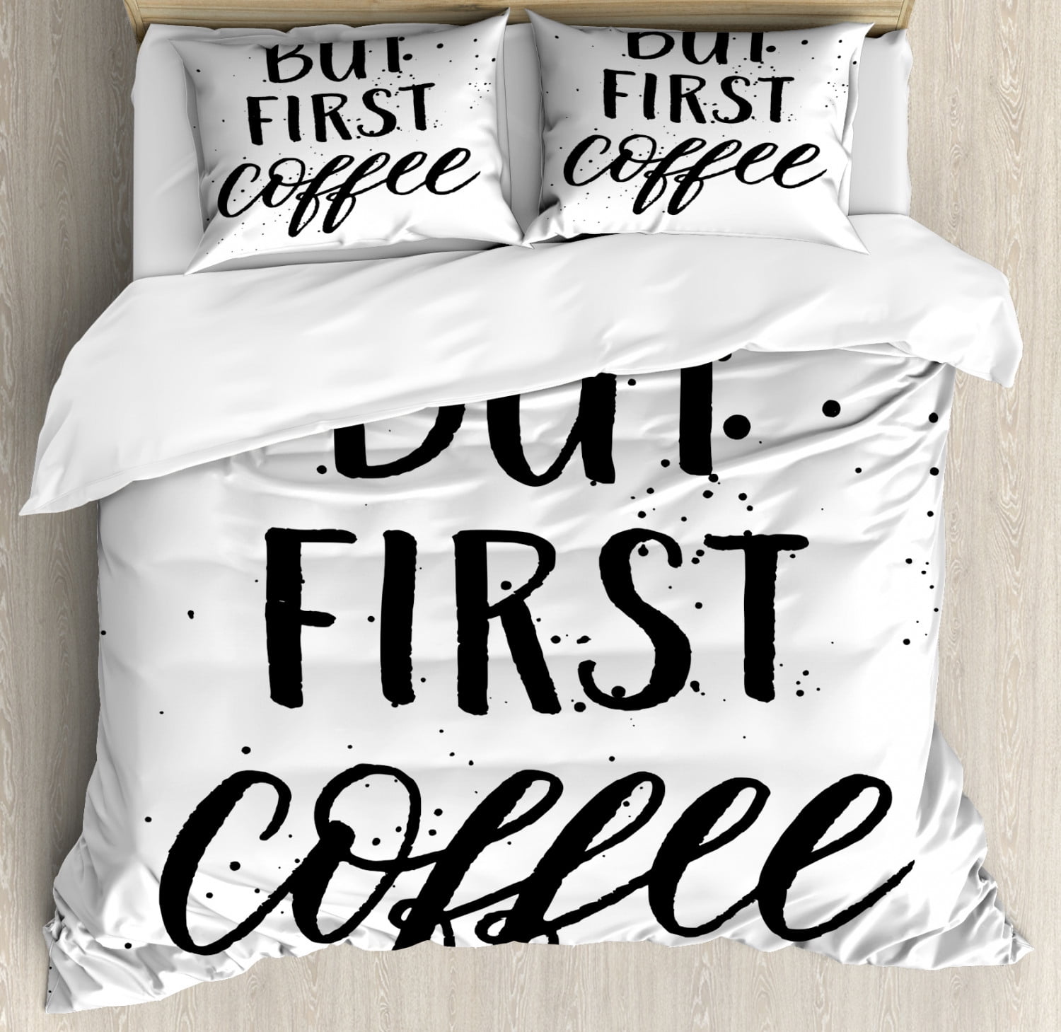 But First Coffee Duvet Cover Set Queen Size, Simplistic Print of ...