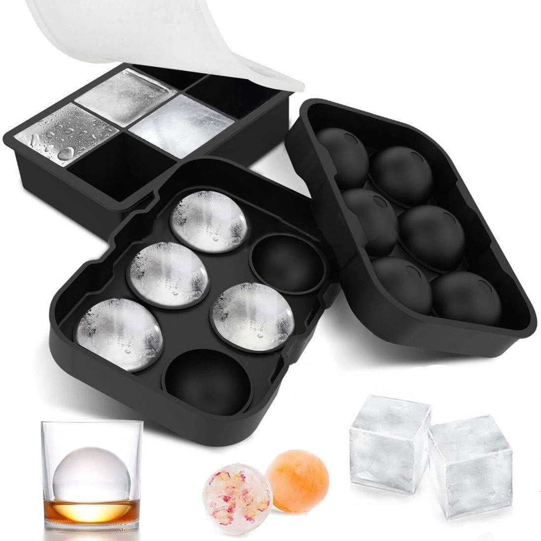 Silicone Ice Cube Mold, Ice Cube Trays with Lid, 6 Round and 6 Square ...