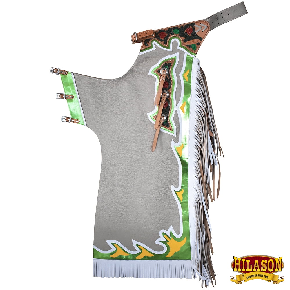 Hilason Bronc Bull Riding Genuine Leather Rodeo Western Chaps White ...
