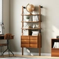 Ladder Bookshelf with Storage Cabinet Mid Century Modern Bookshelf Wall ...