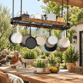 Rustic Brown and Black 39.4''L x 13''W x 2.4''H Hanging Pot Rack ...