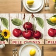 Cherry Table Runner, Fruit Watercolor Vintage Wood Texture Cotton Linen ...