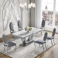 69" Faux Marble Dining Table Set for 6, Dual U-Shaped Legs & 6 Velvet ...