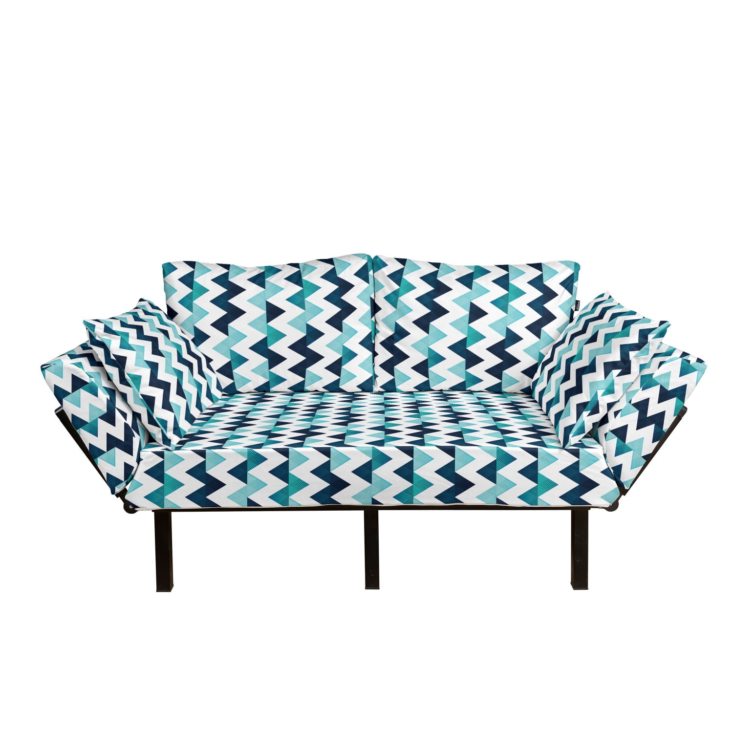 Blue and White Futon Couch, Horizontal Zigzag Borders with Striped ...