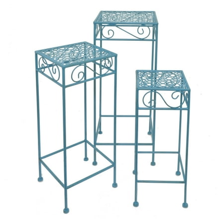 Three Hands Blue Square Metal Plant Stand - Set of 3 - Walmart.com