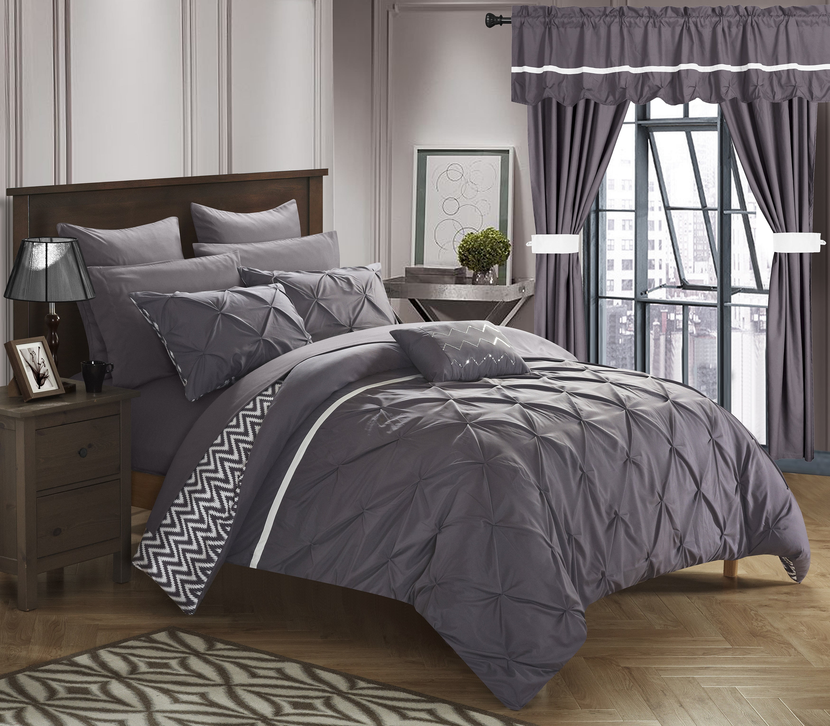 Chic Home Potterville 20-Piece Reversible Ruffled Comforter Set, King ...