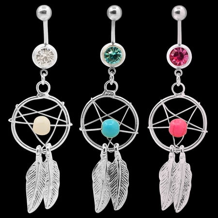Koszal Sexy 14G Feather Bead Dangle Belly Barbell Button Bar Ring Women ...
