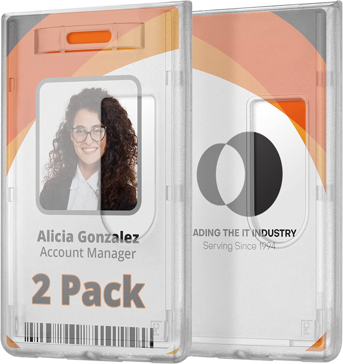 Rigid ID Name Badge Holders (Frosted, Vertical 3.45x2.1 inch, 2 Pack ...